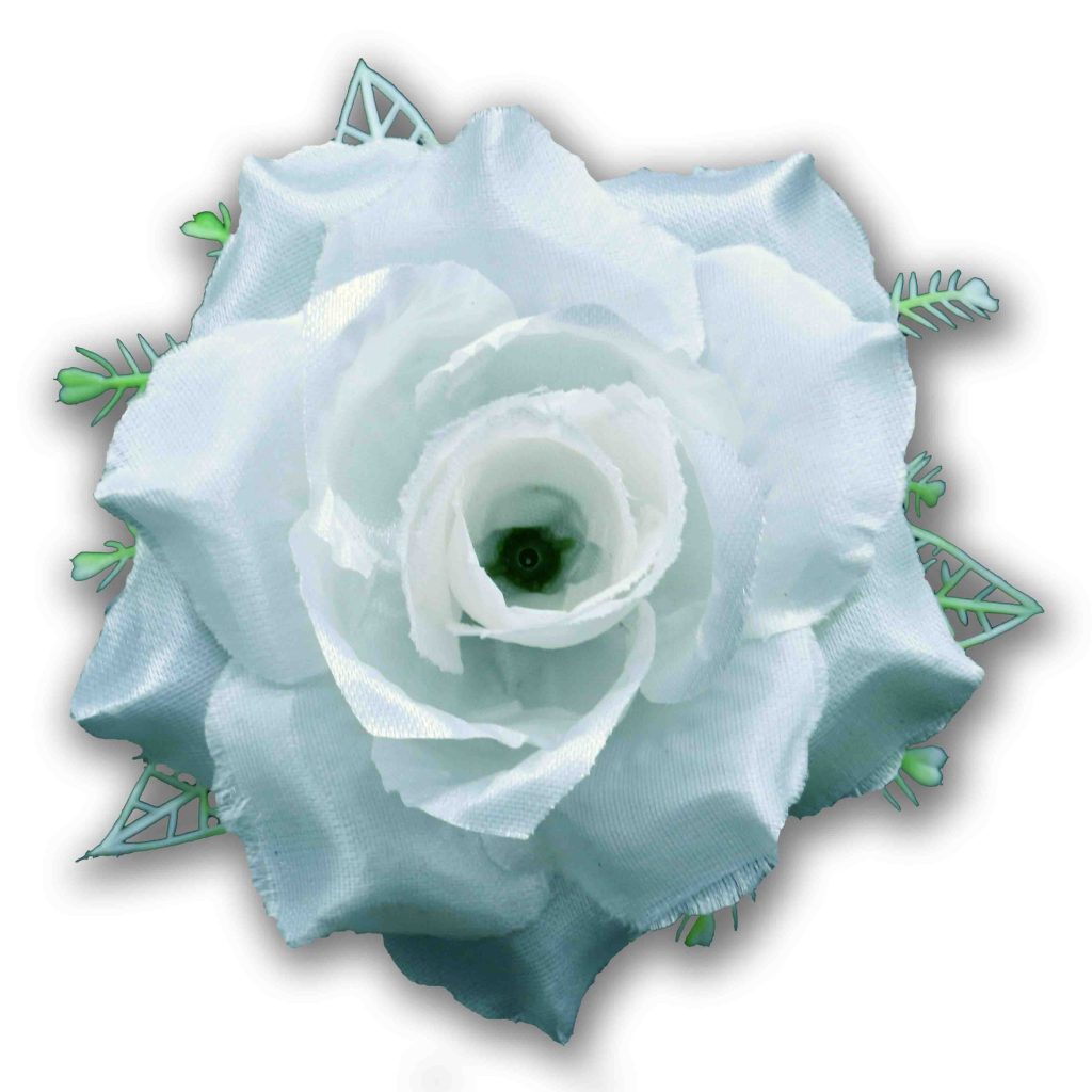 Trandafir din satin cod F412 alb, 12cm – Totul pentru funerare