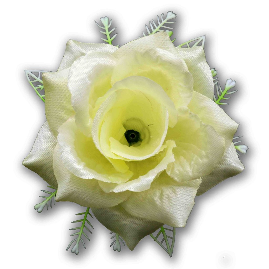 Trandafir din satin cod F412 crem, 12cm – Totul pentru funerare